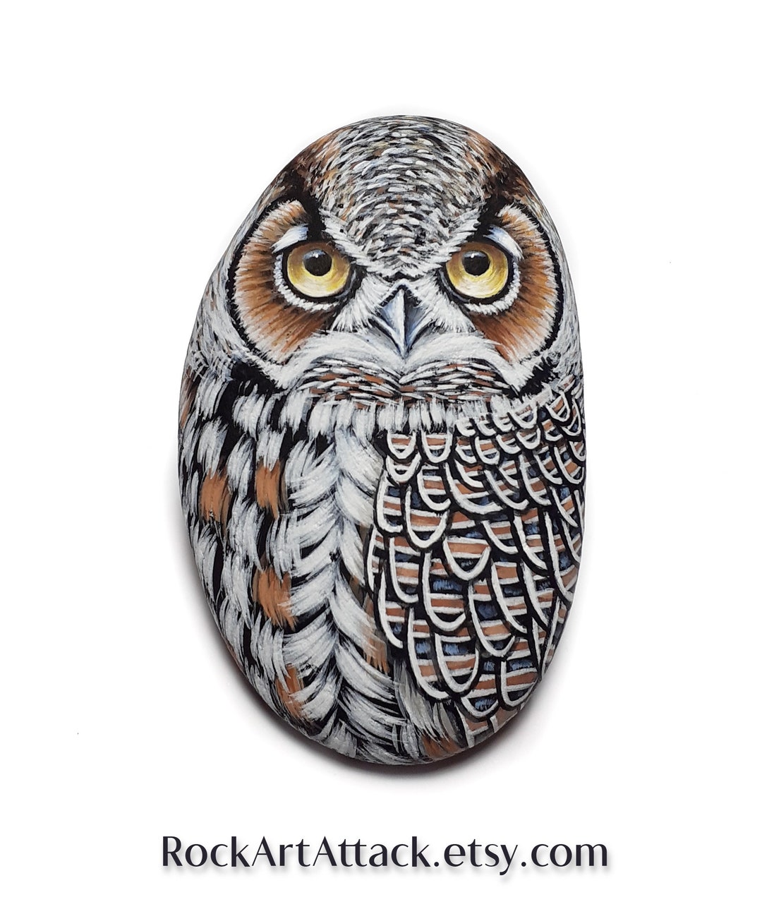 Stone Painting Art Great Horned Owl! Hand Painted Stone, Owl Rock ...