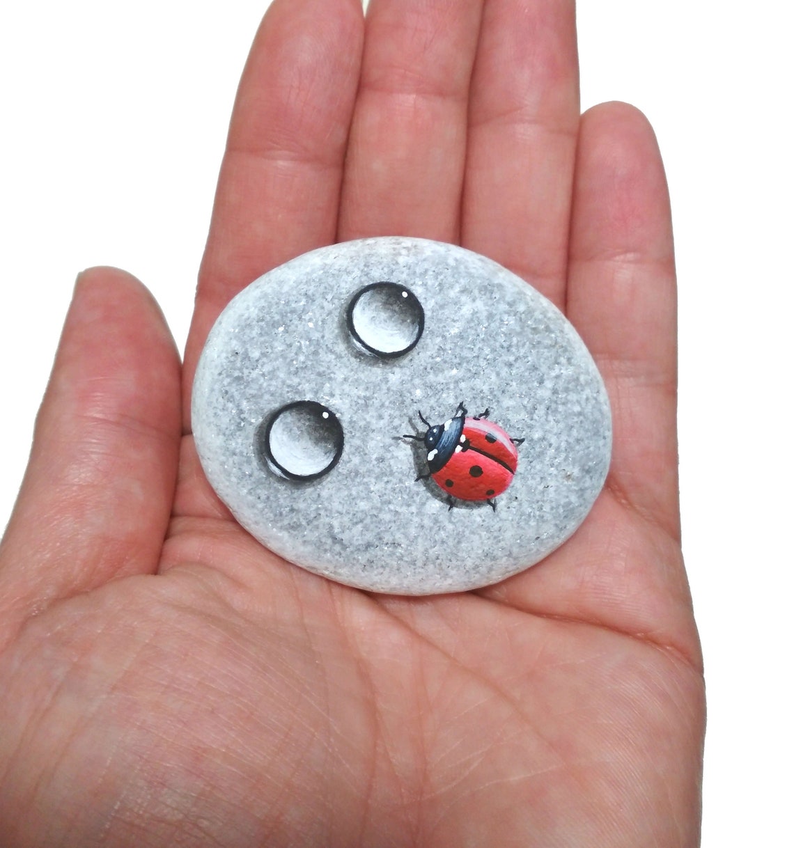 Painted Pebble Red Ladybug and Water-drops Stone Painted | Etsy