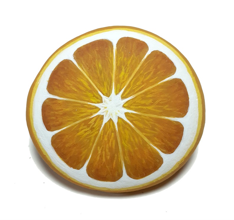 Hand Painted Pebble Orange Slice Painted With Acrylics and | Etsy