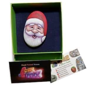 Hand-painted Santa Pebble, Christmas Decor, Unique Stone Painting Art ...