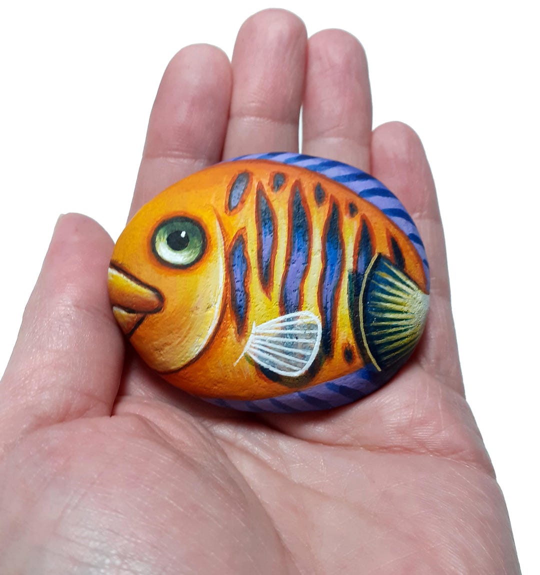 Tropical Orange Fish With Purple Stripes Painted With Acrylics on Stone ...