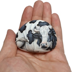 Hand-painted Cute Cow on Natural Sea Pebble Miniature Acrylic - Etsy
