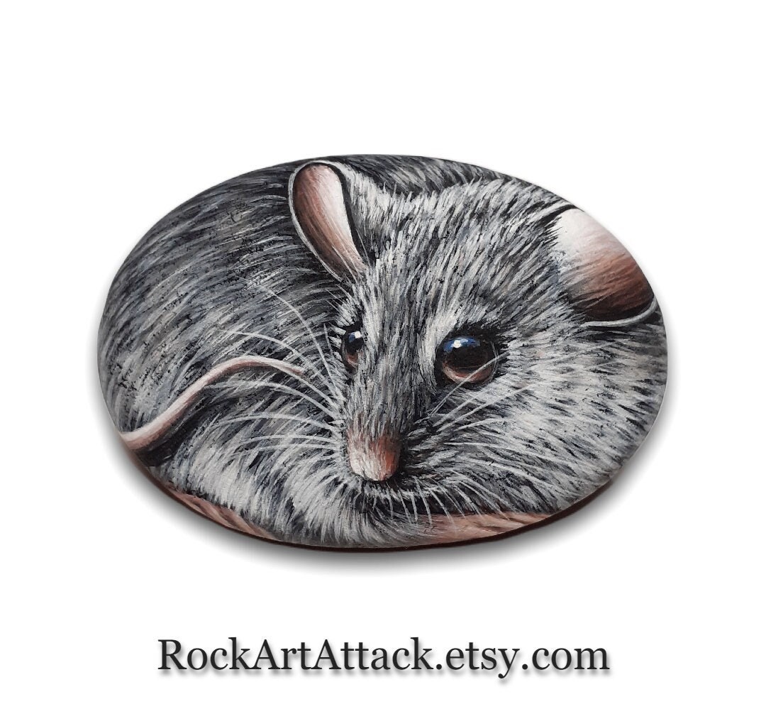 Mouse Acrylic Painting on Natural Stone! Hand Painted Rodent, Finished ...