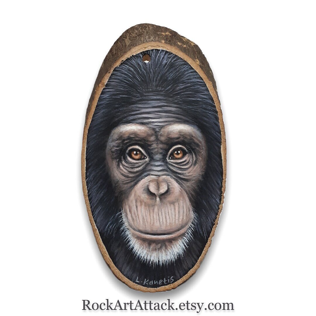 Chimpanzee Animal Face Portrait Painting With Acrylics on - Etsy