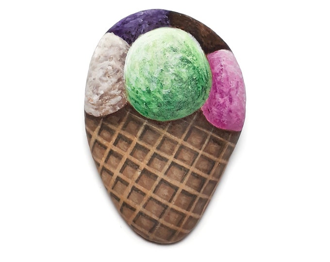 Ice Cream Cone Painted on Natural Sea Pebble Acrylic Painting and ...