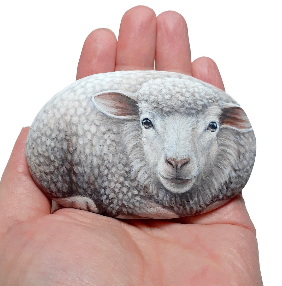 Adorable Sheep Hand-painted on Natural Sea Stone! Miniature Lamb ...
