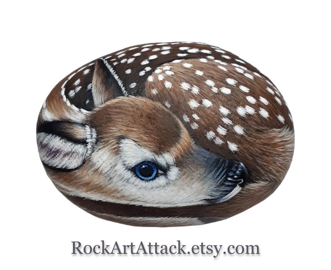 Hand Painted Stone Fawn Painted With Acrylics and Finished - Etsy