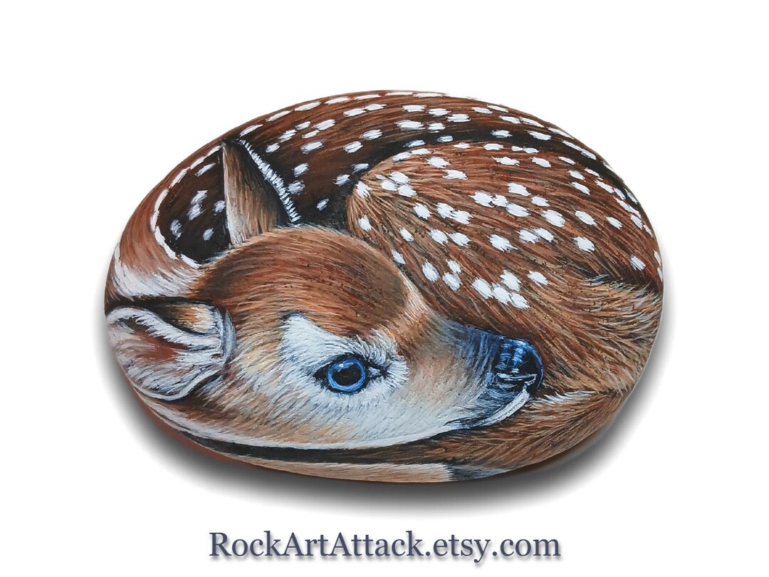 Hand Painted Fawn Stone, Animal Portrait Rock Art Decor - Etsy