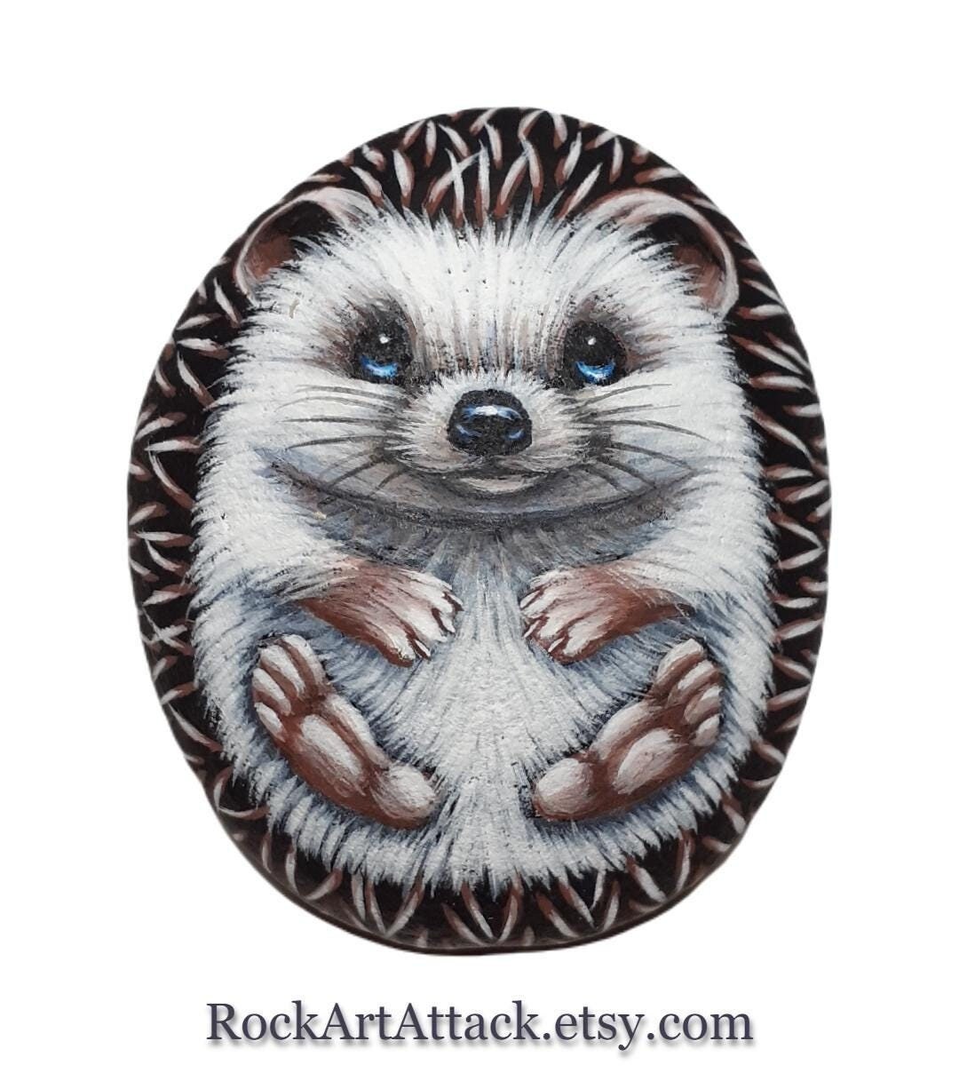 Detailed Sweet Hedgehog Hand-painted With Acrylics on Natural Pebble ...