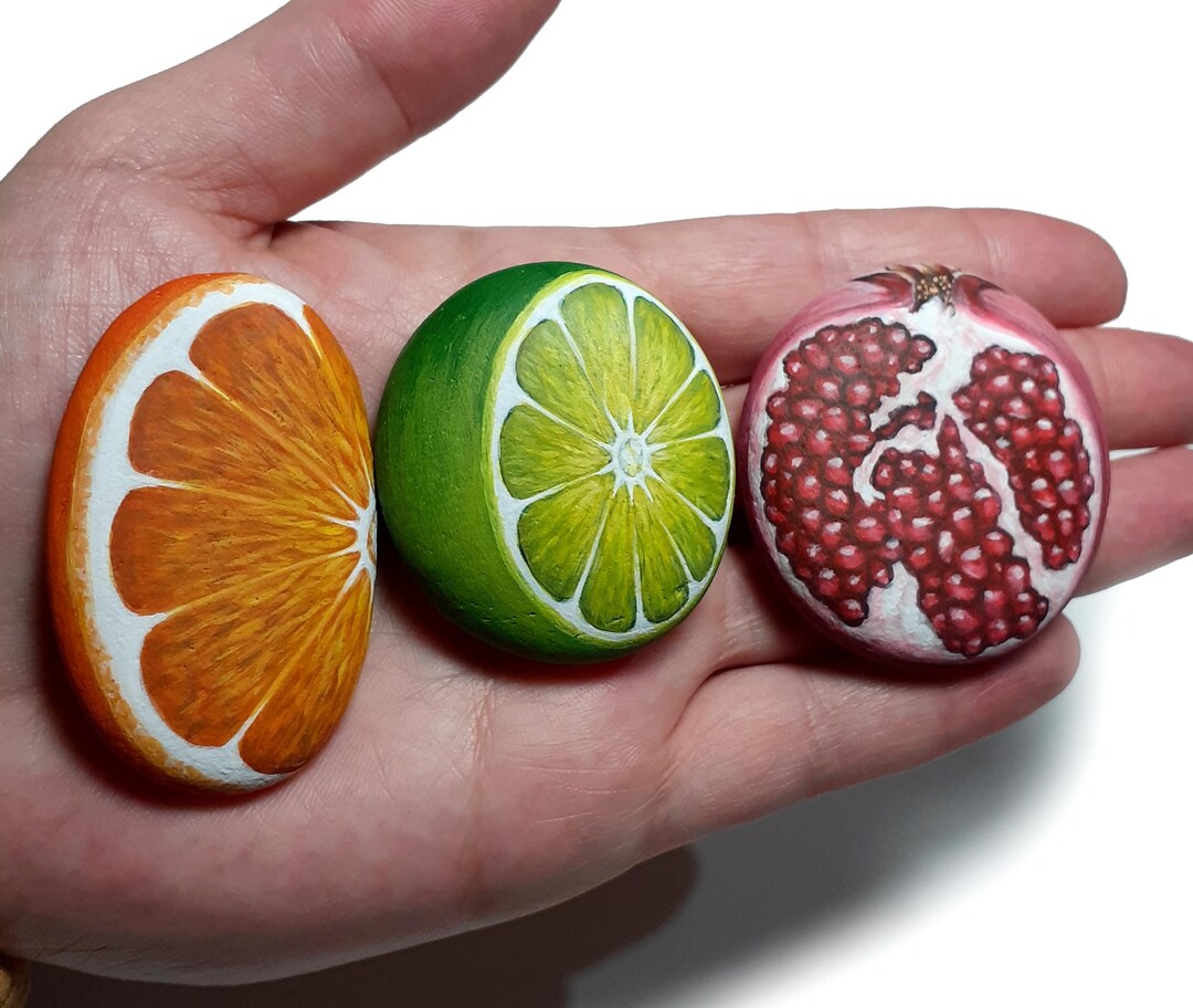 Lime Slice Hand Painted Pebble, Acrylic Stone Art Decor. Fruit Painting ...