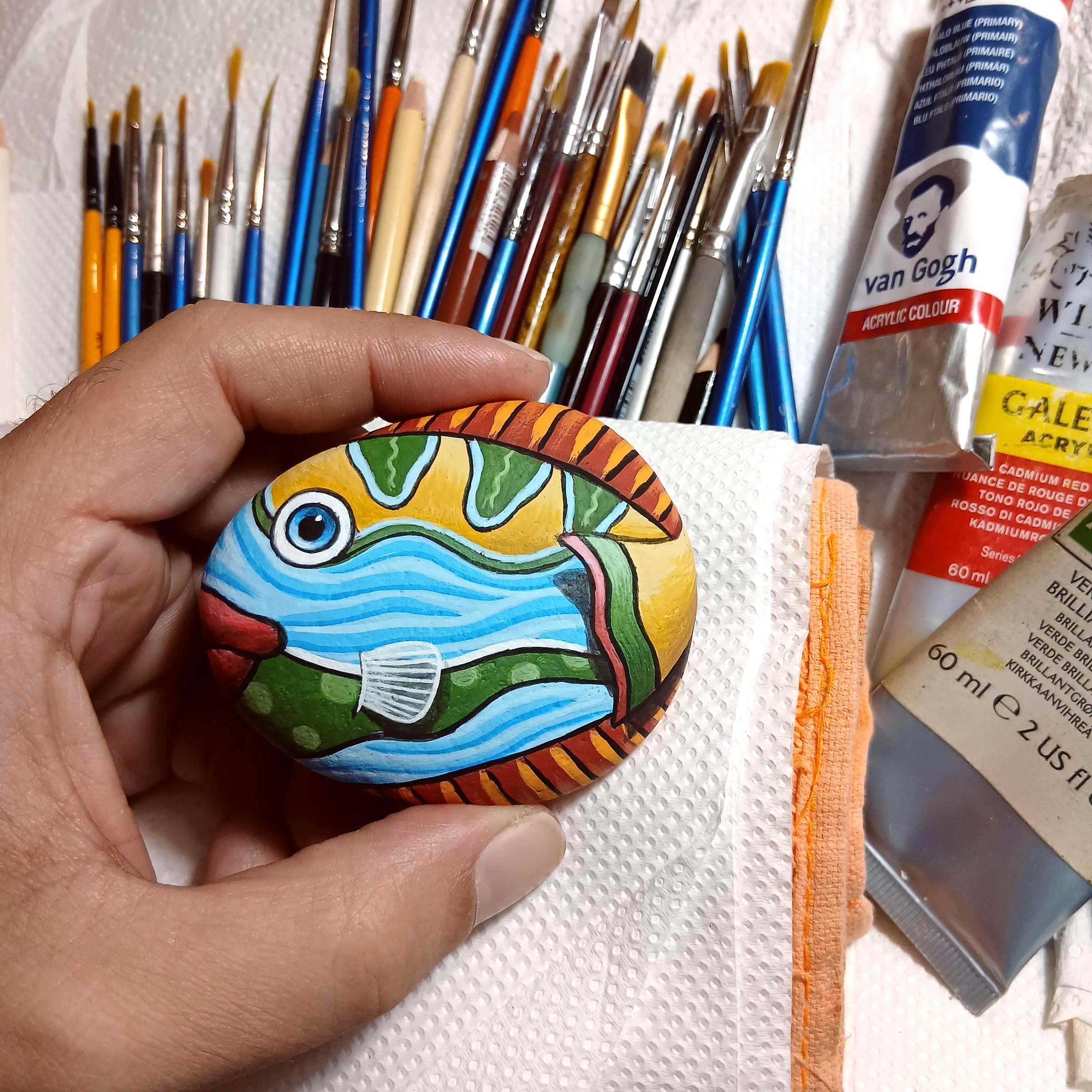 Hand-painted Pebble Art, Colorful Fantasy Fish Decor, Stone Painting ...
