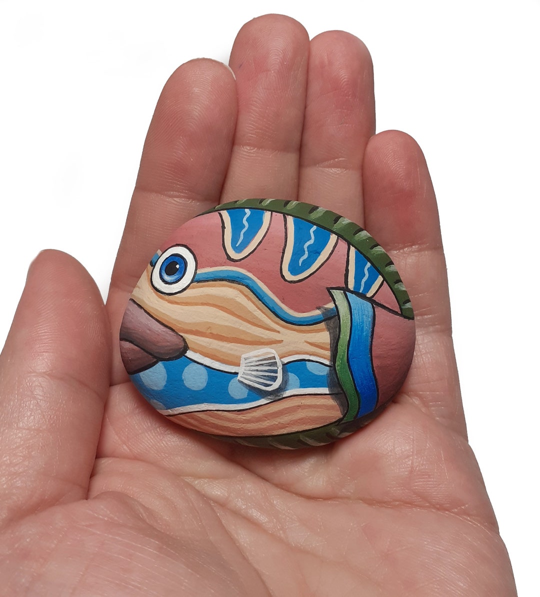 Hand-painted Pebble Art: Colorful Fantasy Fish Decor, Boho Style Design ...