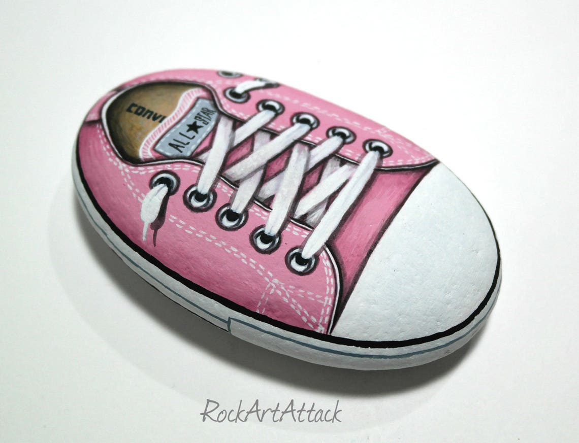 Pink Sneaker Shoe Handmade Painted Stone is Painted With High - Etsy