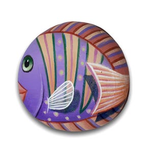 Hand Painted Stone Fish. Colorful Acrylic Painting on Natural Pebble ...