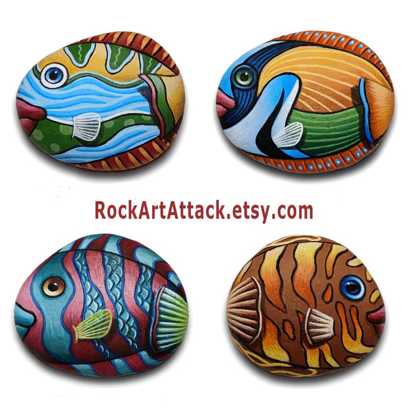 Hand-painted Pebble Art, Colorful Fantasy Fish Decor, Stone Painting ...