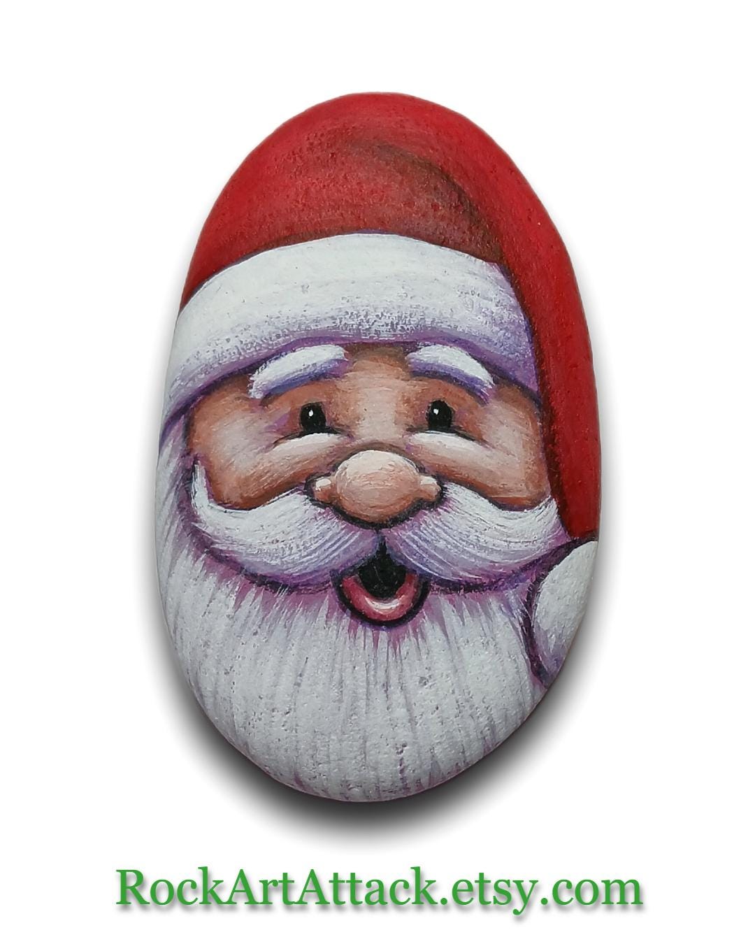 Hand-painted Santa Pebble, Christmas Decor, Unique Stone Painting Art ...