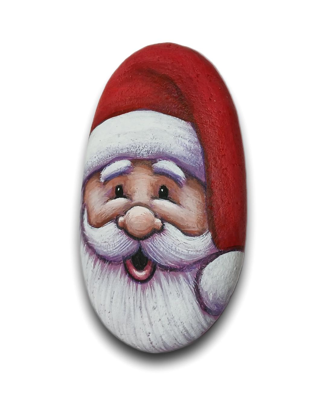 Hand-painted Santa Pebble, Christmas Decor, Unique Stone Painting Art ...