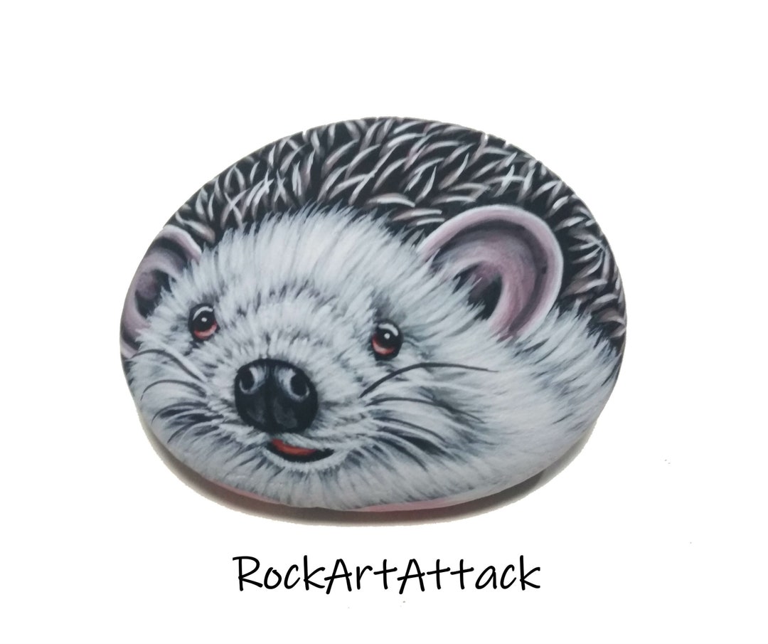 Hedgehog Hand-painted Pebble, Animal Stone Painting, Wildlife Miniature ...
