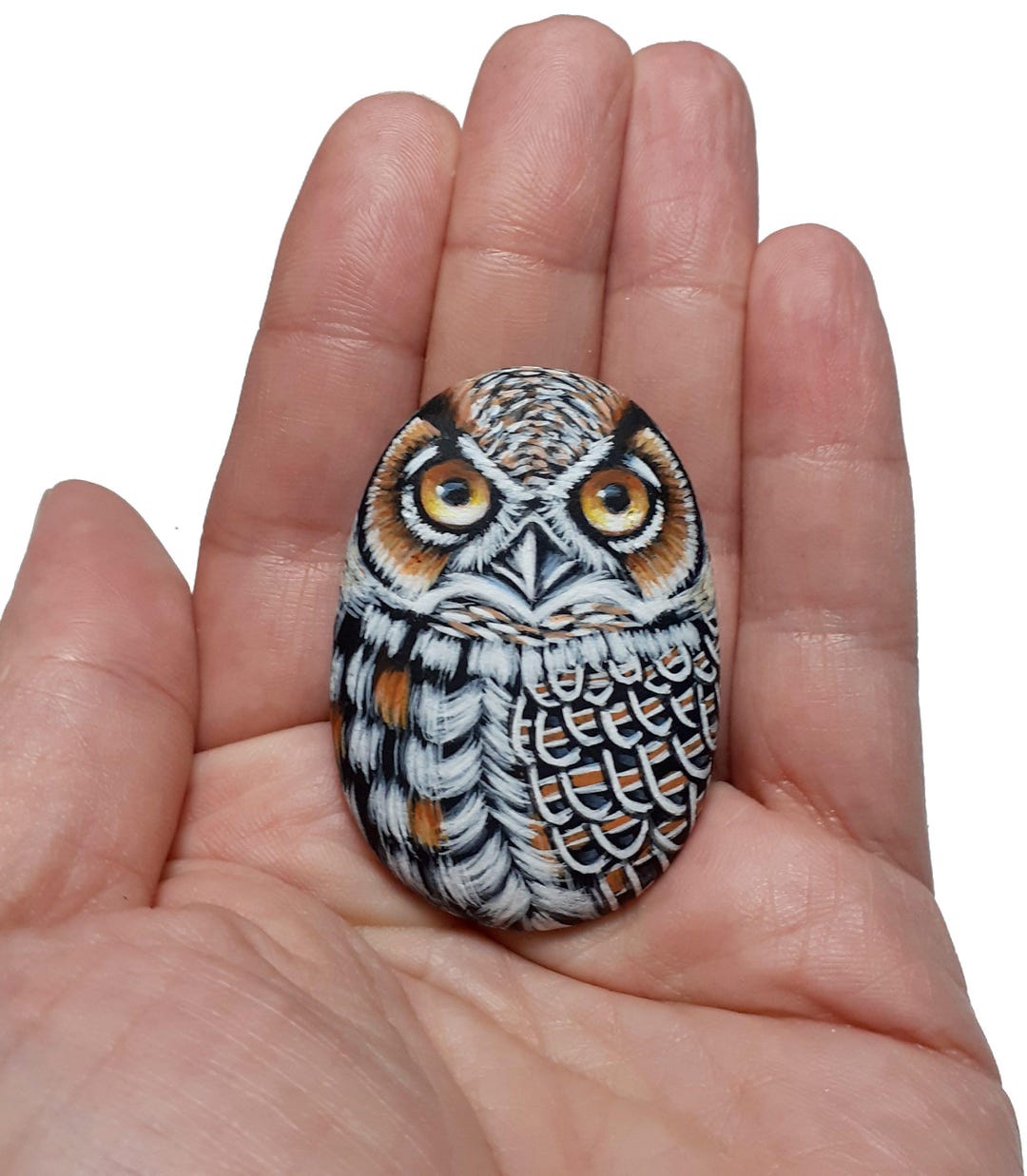 Great Horned Owl Pebble Painting, Hand Painted Stone Bird, Owl Art Home ...