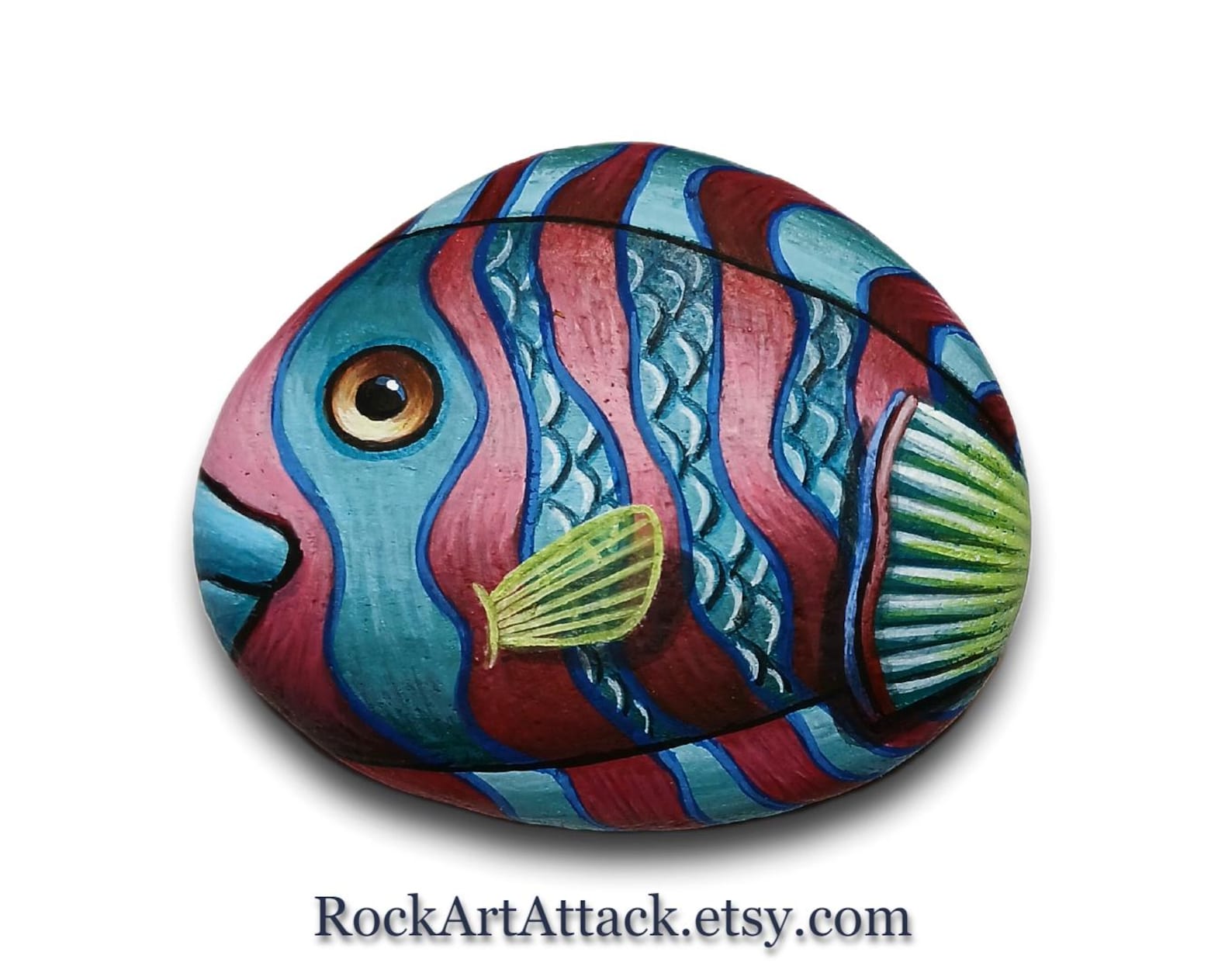 Hand-painted Stone Fish, Ocean Life Decor, Acrylic Rock Painting Art - Etsy