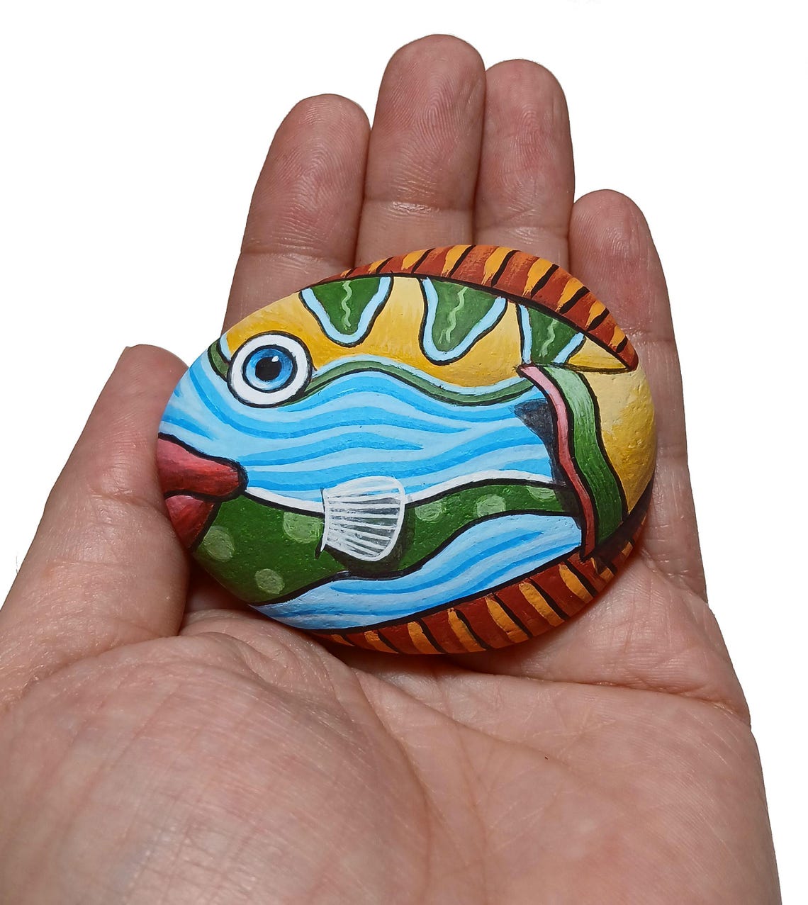Hand-painted Pebble Art, Colorful Fantasy Fish Decor, Stone Painting ...
