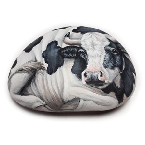 Hand-painted Cute Cow on Natural Sea Pebble Miniature Acrylic - Etsy