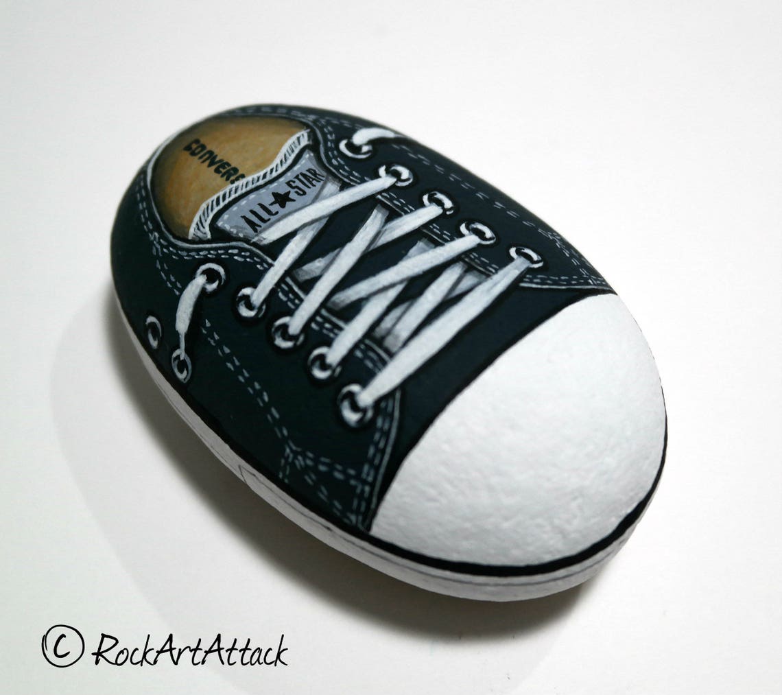 Black Shoe Painted Stone Rock Painting Handmade Gift Sea - Etsy