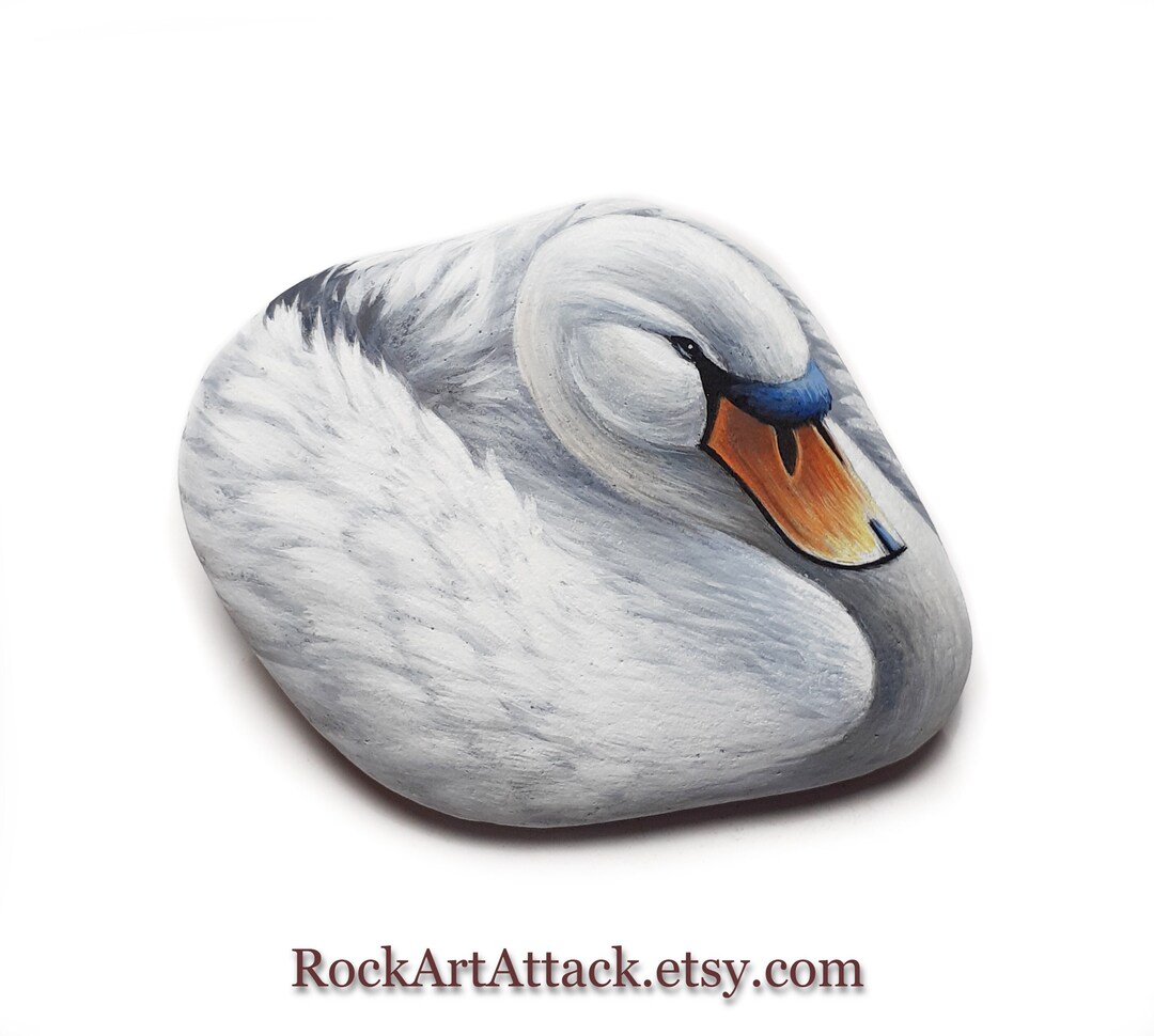 Gorgeous White Swan Hand Painted on Natural Sea Stone With Acrylics ...