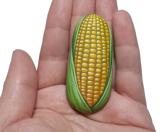 Hand Painted Pebble Corn Painted on a Flat Natural Sea Pebble - Etsy