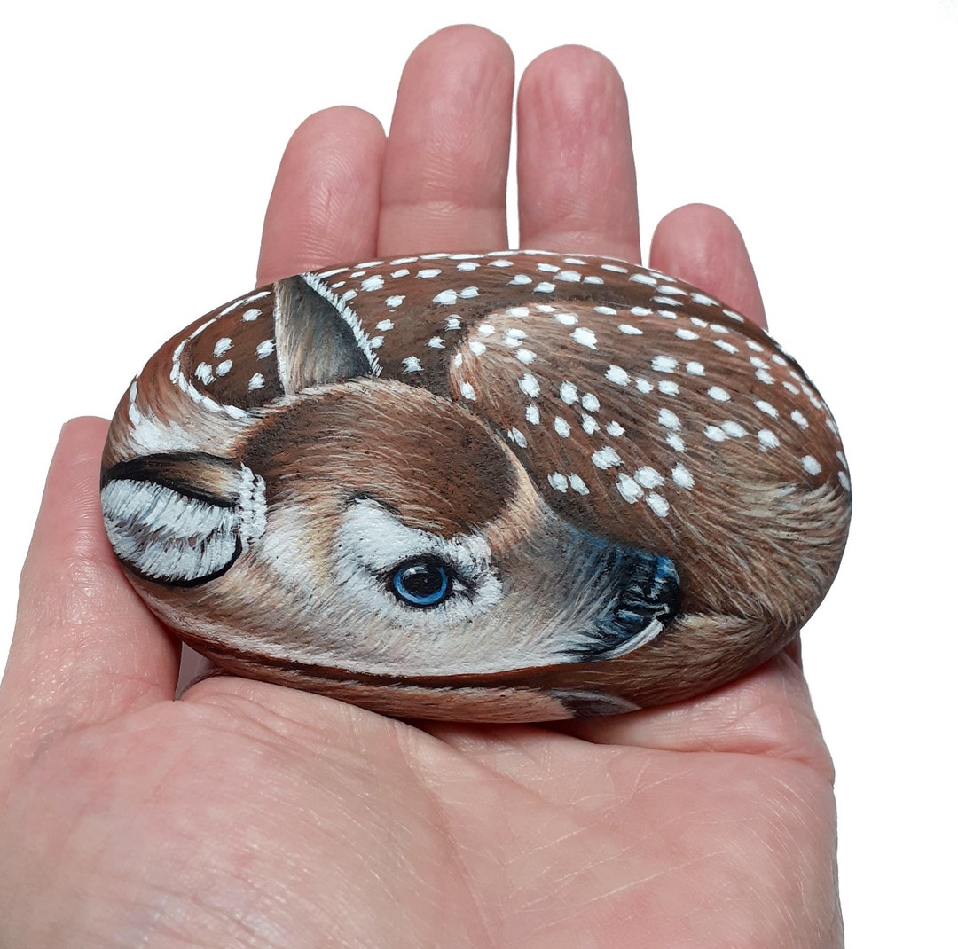 Hand Painted Stone Fawn Full Body Portrait. Painted Animal Rocks, Stone Painting, Gift Idea ...