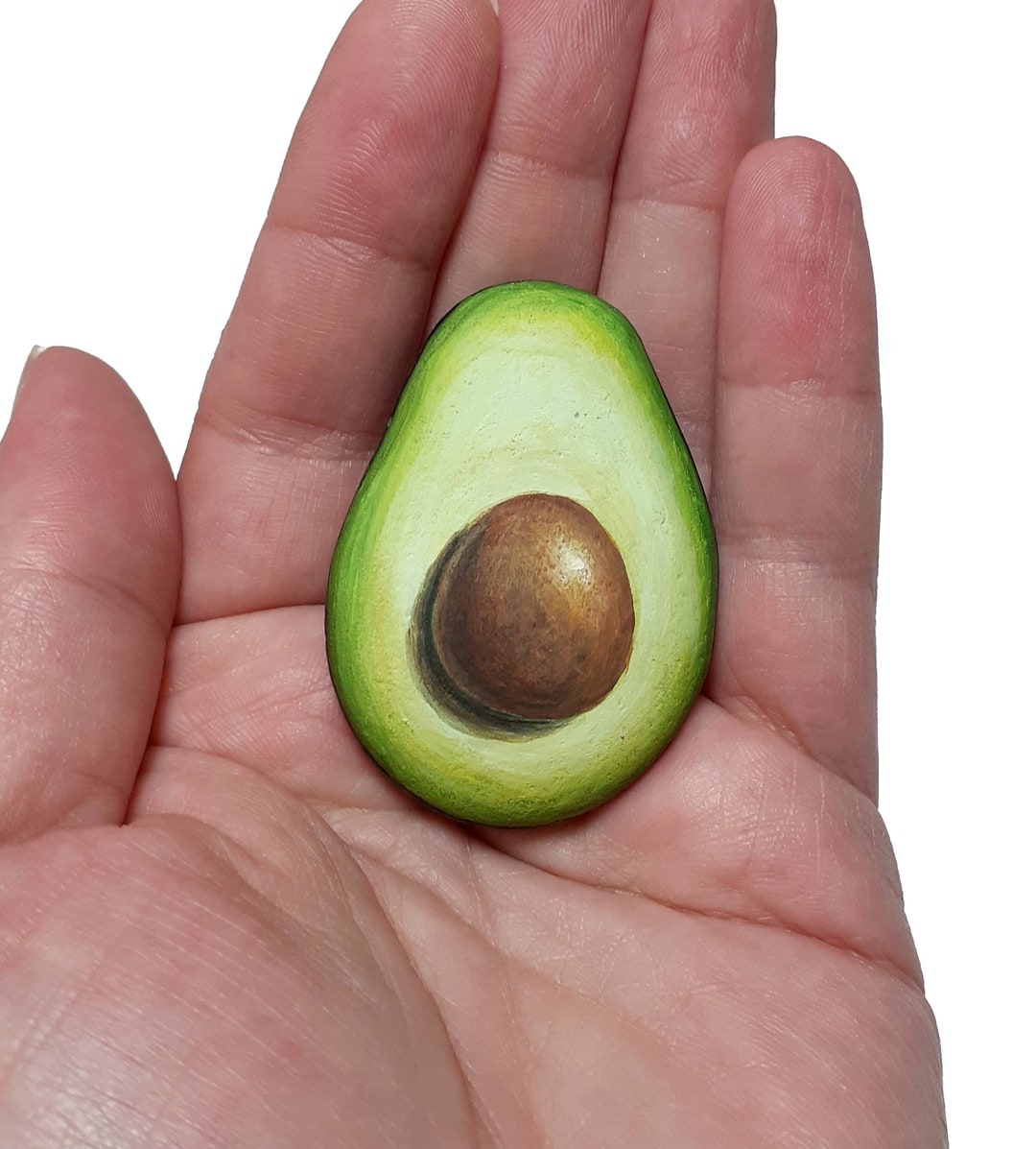 Hand Painted Pebble Avocado Painted on Flat Natural Sea Pebble With ...