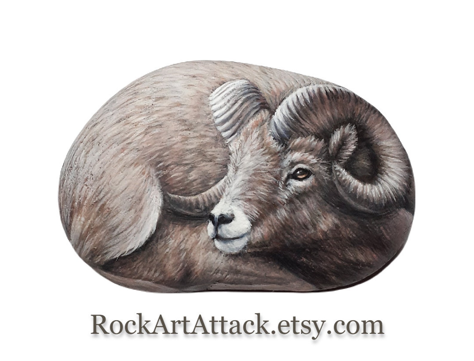 Big Horned Mountain Ram Hand Painted With Acrylics on Flat Sea - Etsy