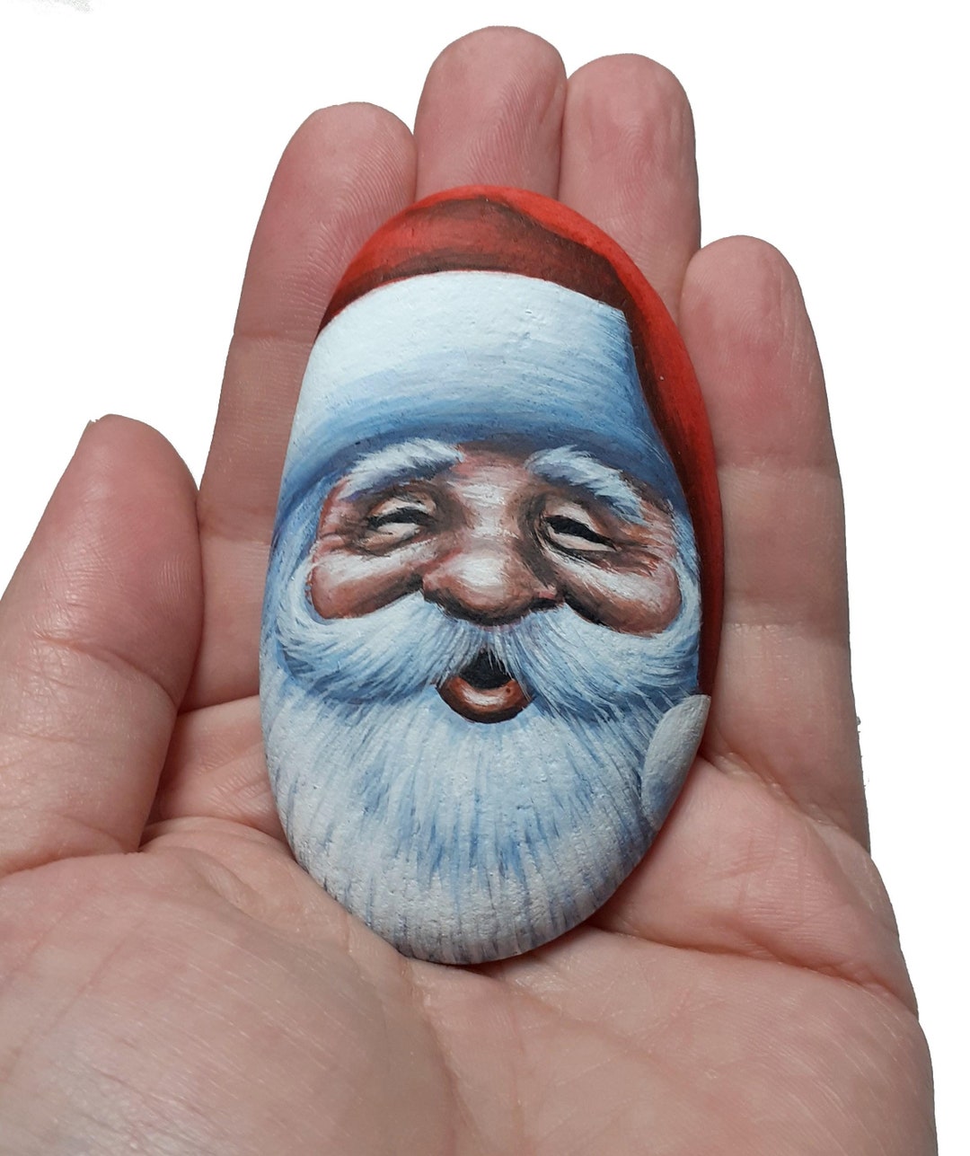 Handmade Santa Claus Cute Face Portrait Painted on Sea Pebble ...