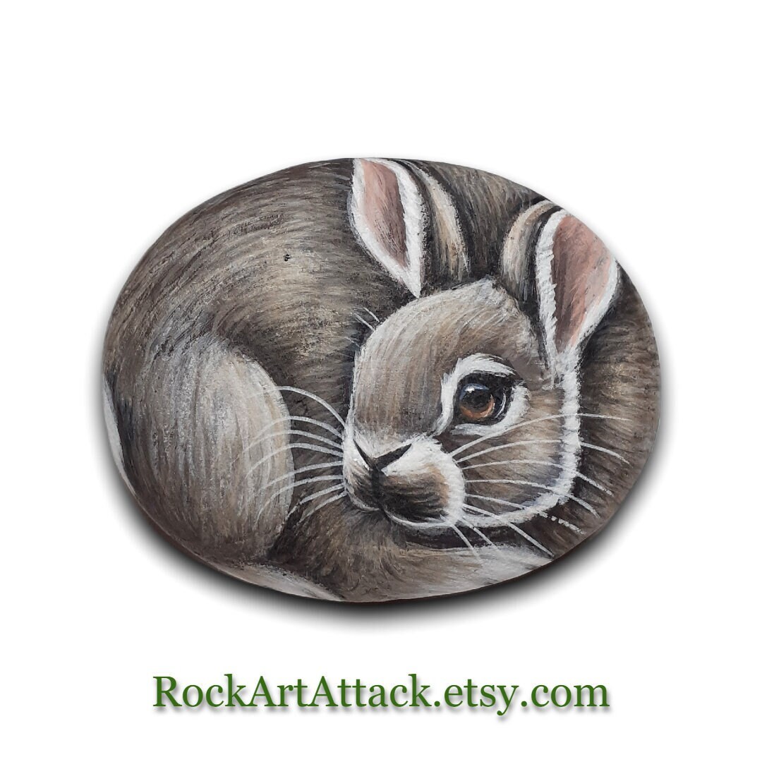 Sweet Rabbit Animal Hand Painted Pebble. Handmade Small Gift, Finished ...