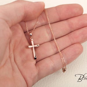Rose Gold Cross Necklace 14K Gold Cross Pendant Personalized Cross ...