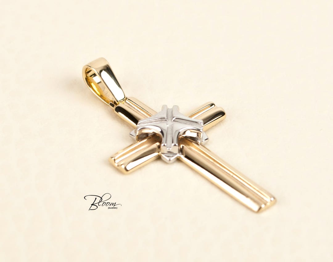 Men's Gold Cross Pendant 14K Solid Gold Cross Necklace Mens Gold Cross ...