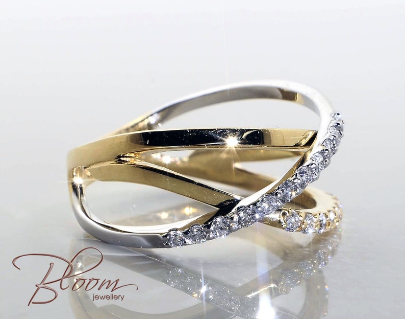 Overlapping Diamond Ring 18K Solid Gold Crossed Shank - Etsy