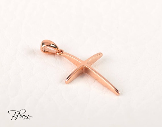 Minimalist Rose Gold Cross Pendant 14K Small Size - Etsy