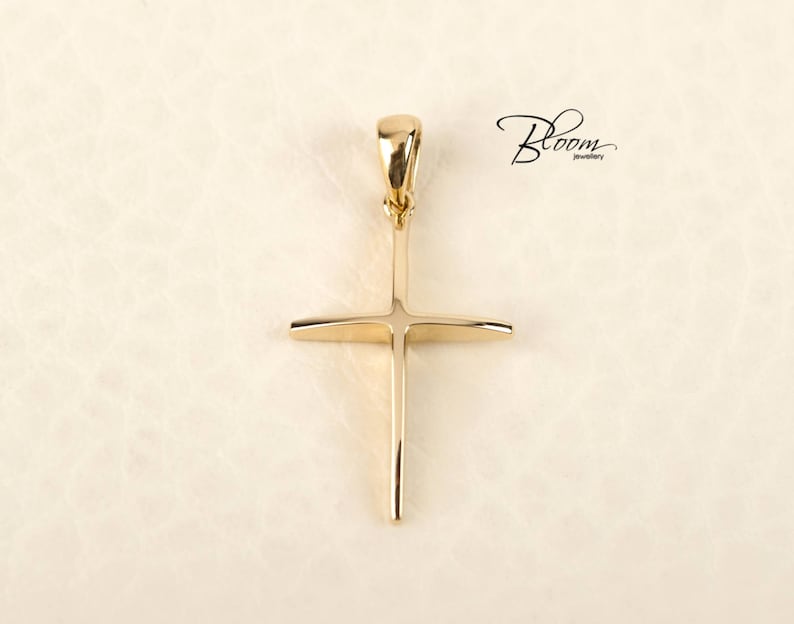 14K Solid Gold Cross Pendant - Minimalist Necklace for Women - Etsy UK