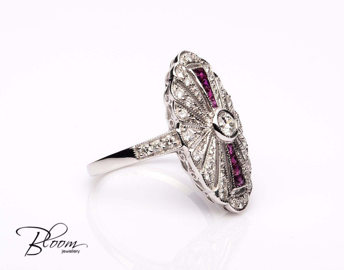 Art Deco Ring Vintage Ruby Ring White Gold Art Deco Ruby Ring | Etsy