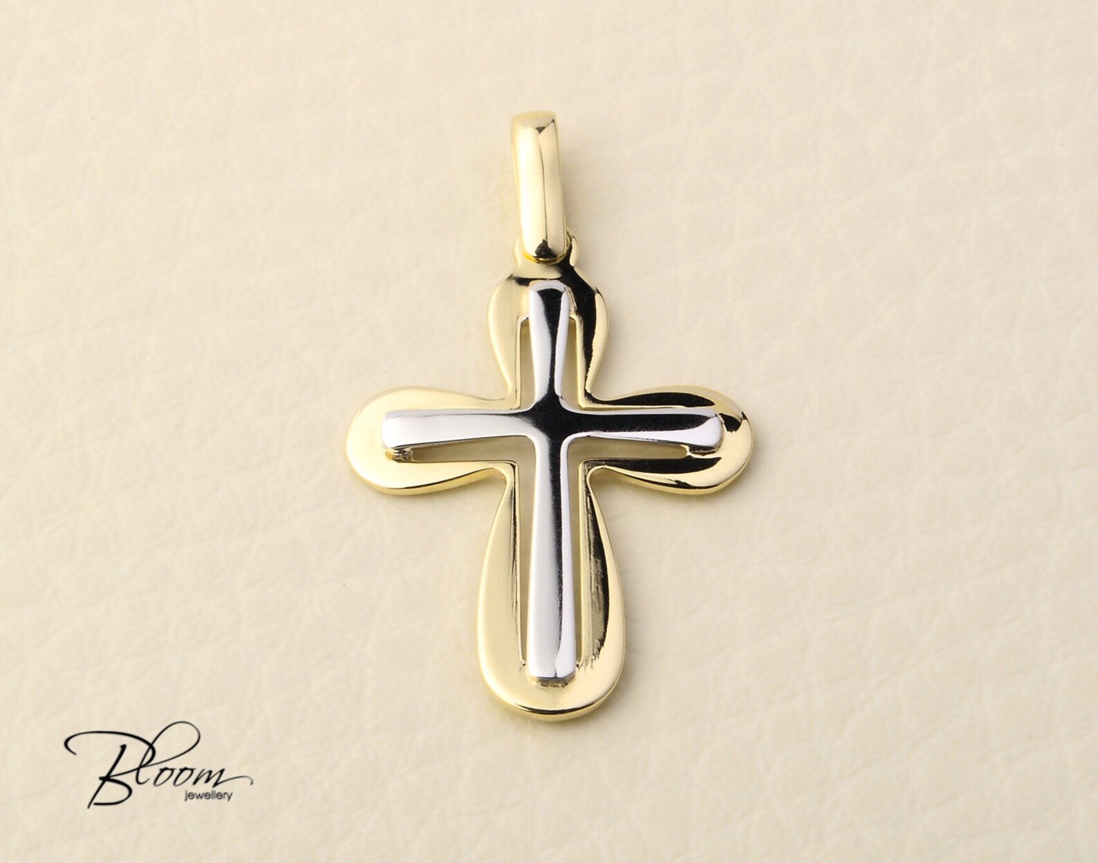 Two Tone Gold Cross 14K Solid Gold Cross Necklace Gold Cross - Etsy
