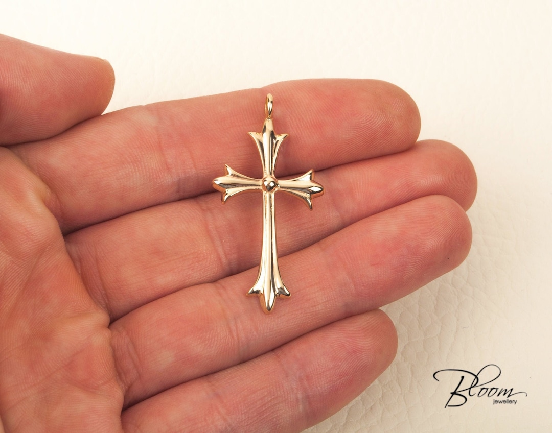 Gothic Cross Pendant for Men 14K Solid Gold Necklace Bloomdiamonds - Etsy