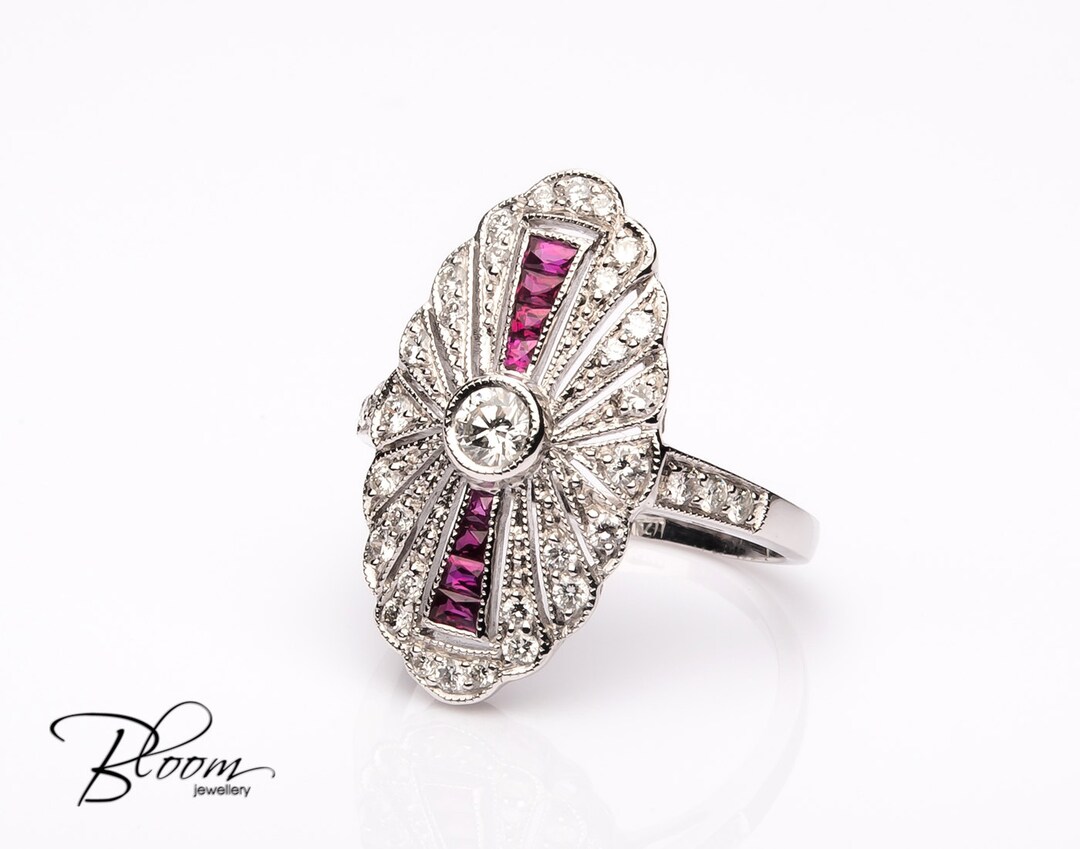 Art Deco Ring Vintage Ruby Ring White Gold Art Deco Ruby Ring Art Deco ...