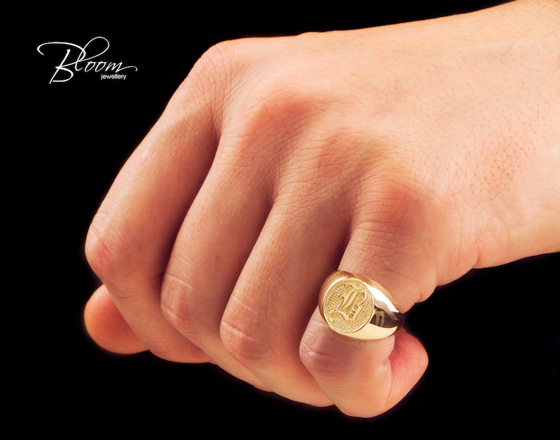 14K Solid Gold Signet Ring for Men Personalized Monogram Heavy | Etsy
