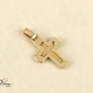 Small Gold Cross Necklace 14K Real Gold Cross Pendant Baby Boy or Girl ...