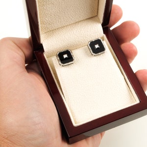 Real Diamond Cufflinks 18K White Gold and Black Onyx Bloomdiamonds - Etsy