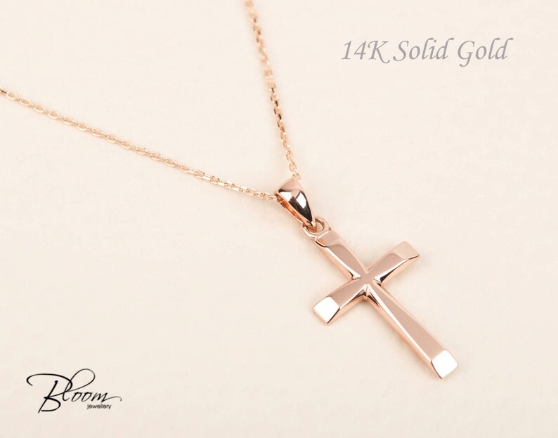 14K Rose Gold Cross Necklace for Men Women, Orthodox Cross Pendant ...