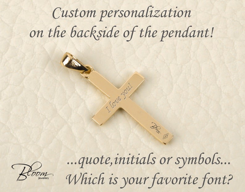 14K Solid Gold Cross Pendant Necklace for Men Women, Handmade Religious ...