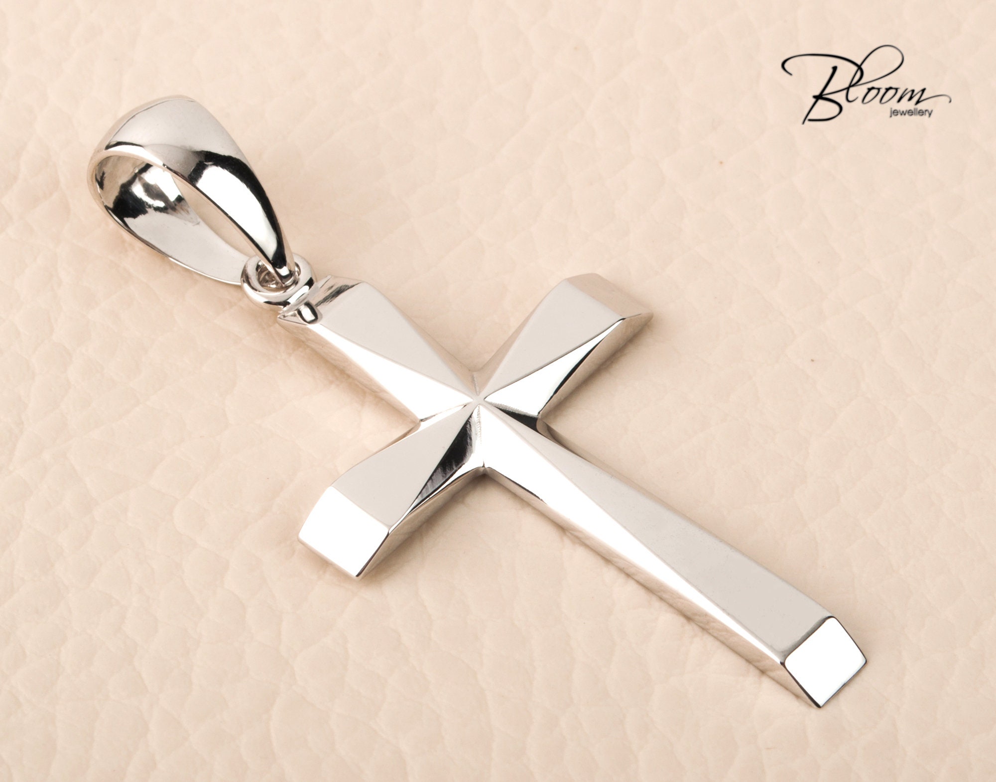 2 Inch Cross Pendant for Men 14K Solid White Gold Cross | Etsy