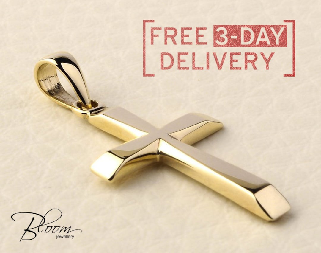 14K Solid Gold Cross Pendant - Personalized Men's Necklace - Etsy